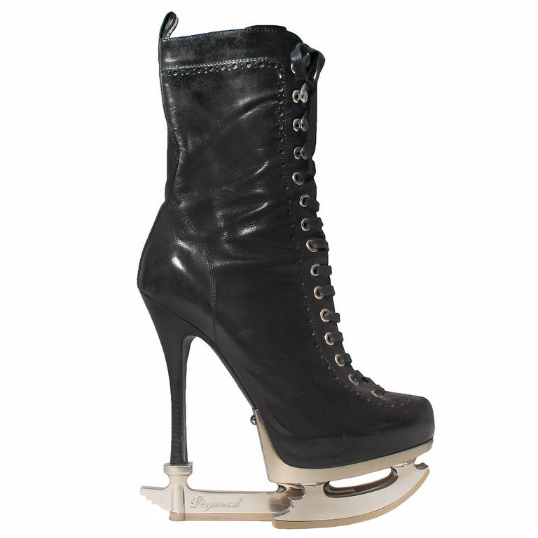 Dsquared2 Black Leather Ice Skate Boots, Contemporary at 1stDibs