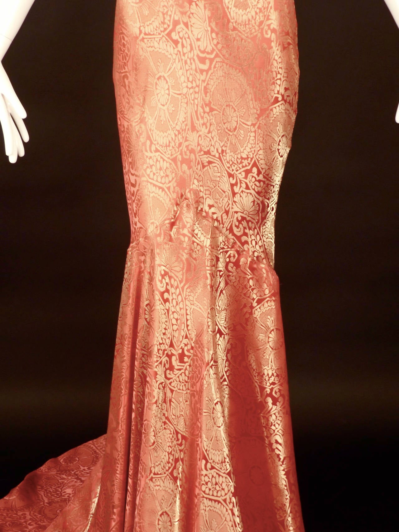 Galliano Spring 1999 Pink and Gold Brocade Bias Evening Gown at 1stDibs