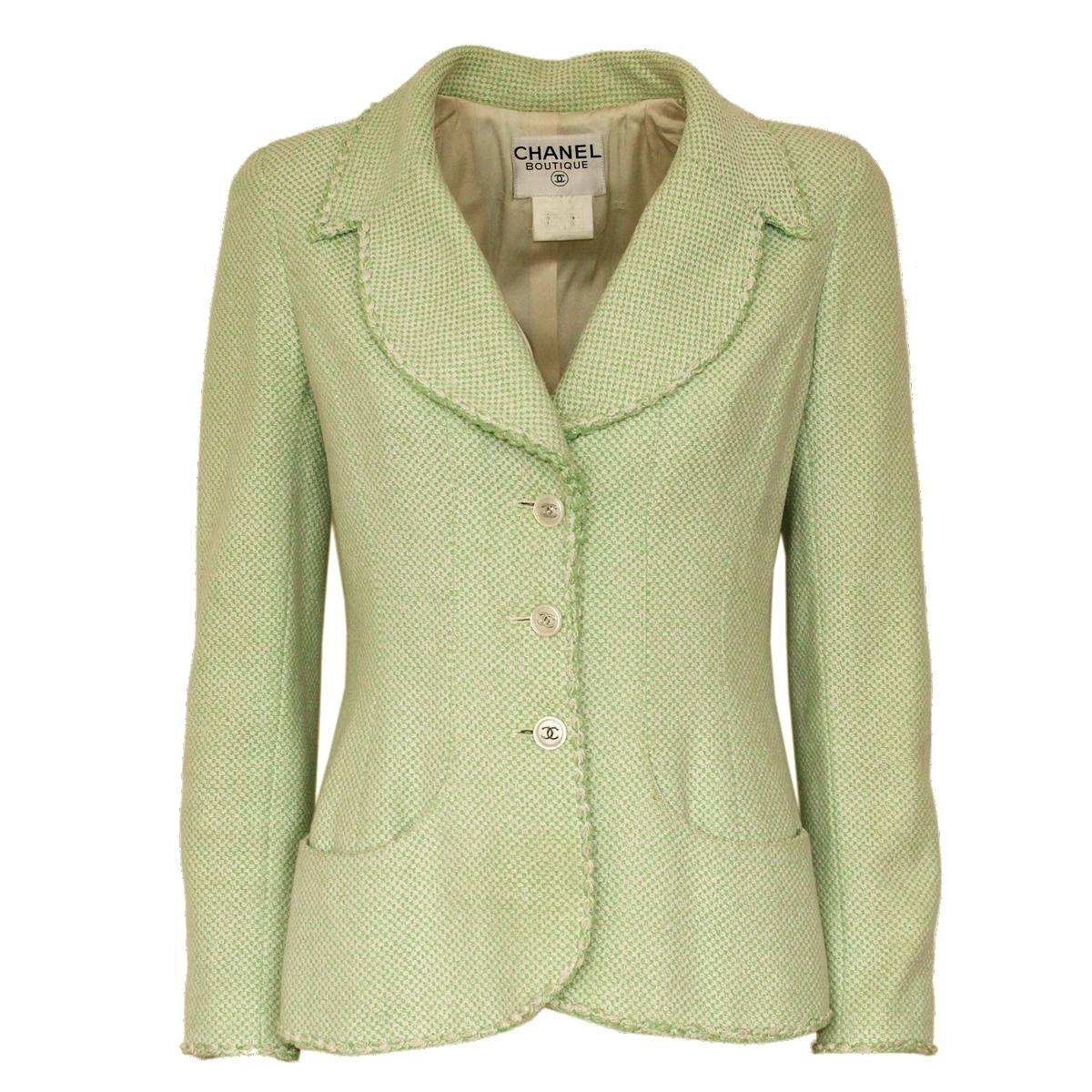 Chanel Wool Blend Green Jacket 38 - 42 at 1stDibs