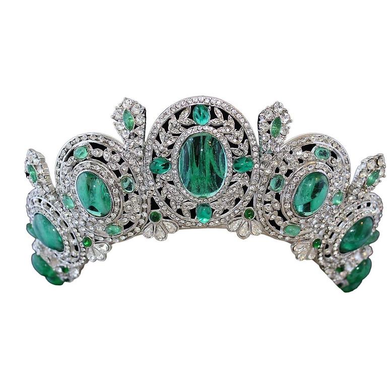 Unique Carlo Zini Emerald Like Collier / Tiara at 1stDibs