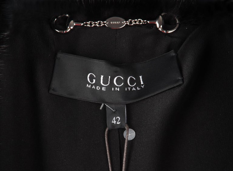 Gucci Coat Black Glossy Mink 3/4 Sleeve Knee Length 42 / Fits 6 to 8 ...