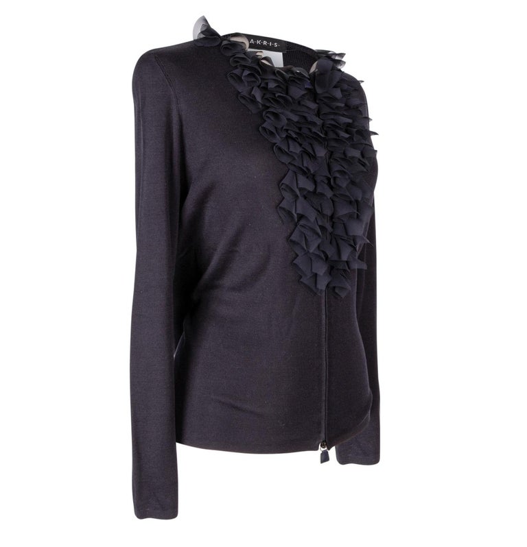 Akris Sweater / Top Ruffled Front Dark Navy 12 Mint at 1stDibs