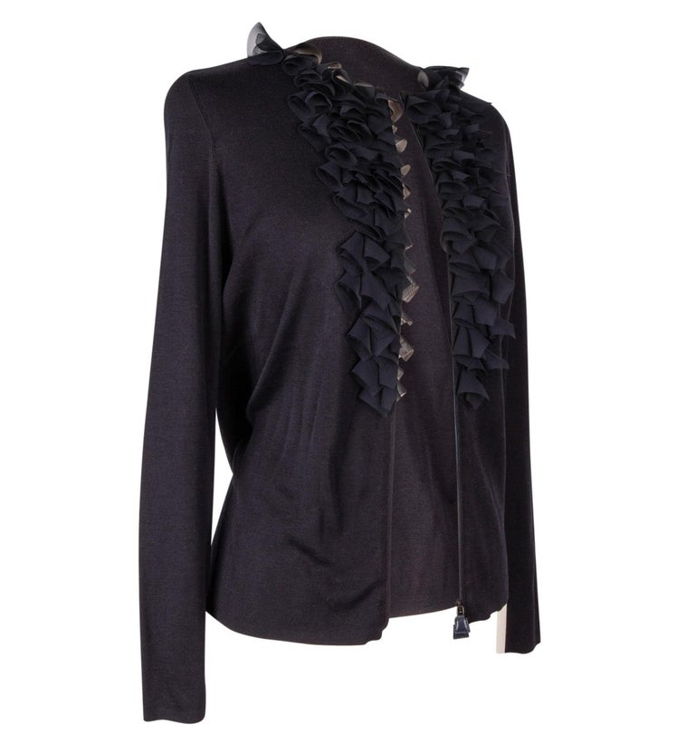 Akris Sweater / Top Ruffled Front Dark Navy 12 Mint at 1stDibs