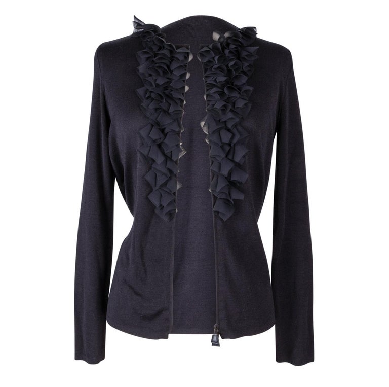 Akris Sweater / Top Ruffled Front Dark Navy 12 Mint at 1stDibs