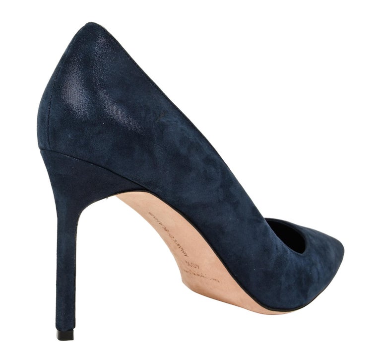 Manolo Blahnik Shoe Navy Blue Coated Suede Pump 40.5 / 10.5 at 1stDibs
