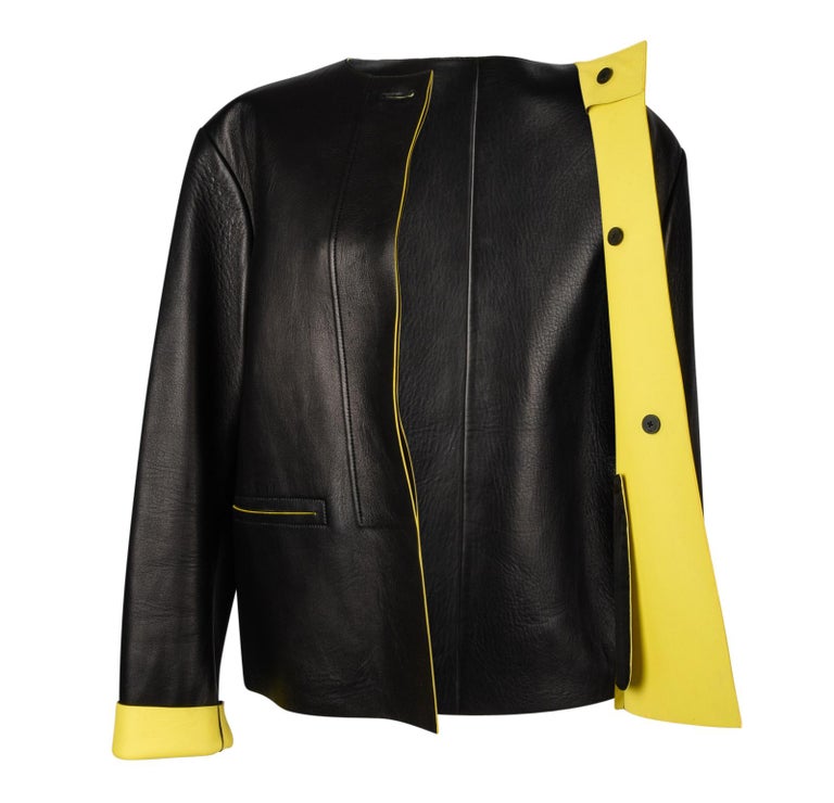 Celine Jacket Oversized Black w/ Yellow Interior Leather 34 / 6 mint at ...