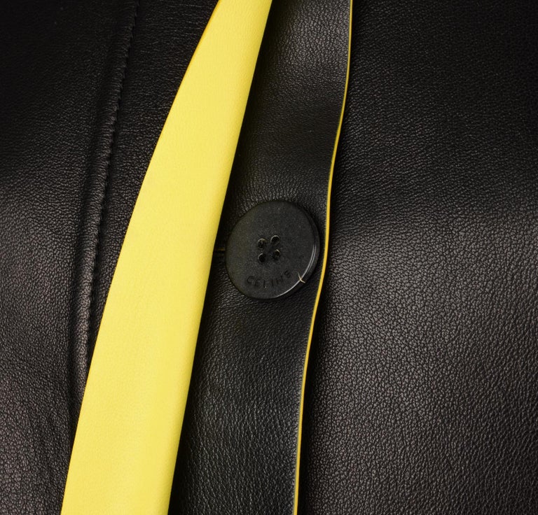 Celine Jacket Oversized Black w/ Yellow Interior Leather 34 / 6 mint at ...