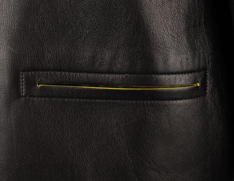 Celine Jacket Oversized Black w/ Yellow Interior Leather 34 / 6 mint at ...