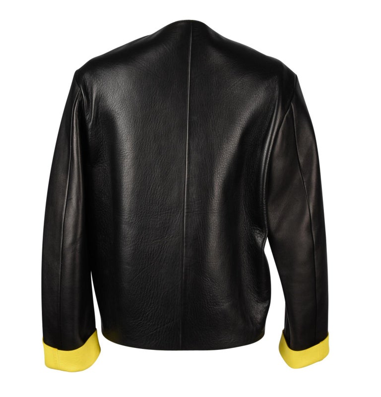 Celine Jacket Oversized Black w/ Yellow Interior Leather 34 / 6 mint at ...