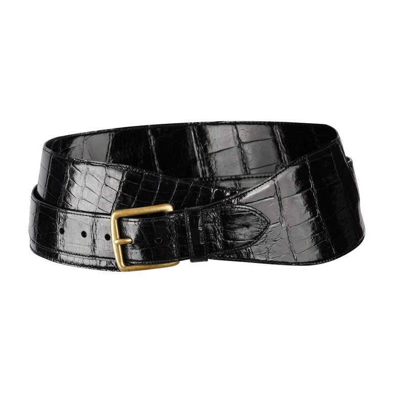 Ralph Lauren Belt Black Alligator Double Wrap Brass Buckle M new at 1stDibs