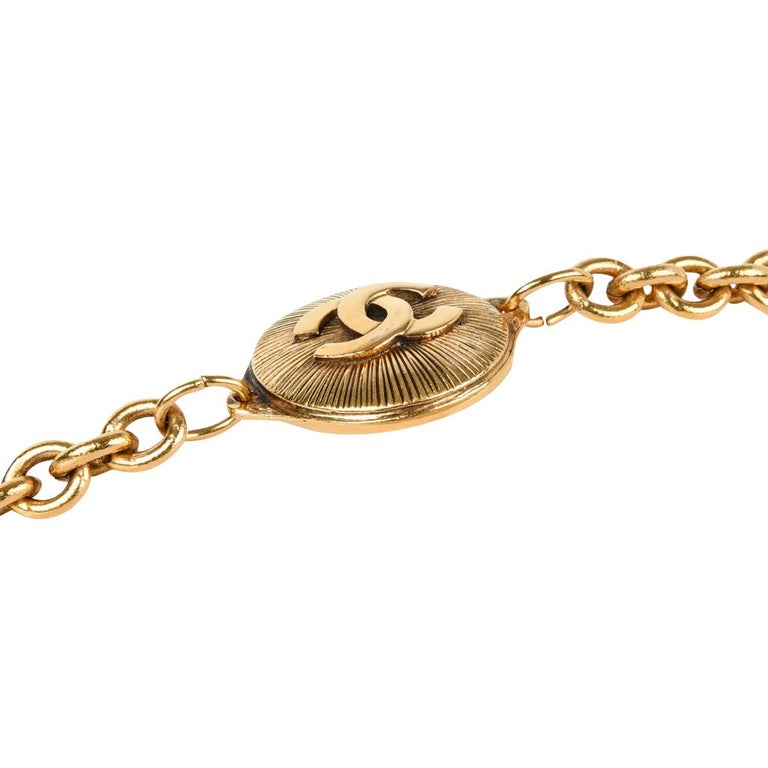 Chanel Belt Vintage Chain Link Gold Sunburst w/ CC Spacers at 1stDibs