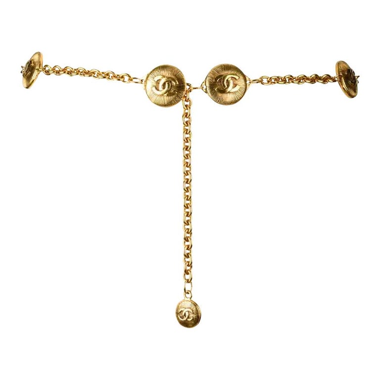 Chanel Belt Vintage Chain Link Gold Sunburst w/ CC Spacers at 1stDibs
