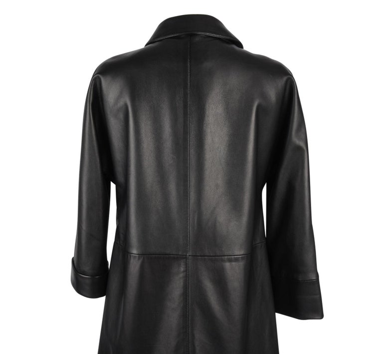 Prada Coat Classic Black Soft Supple Lambskin Leather 8 at 1stDibs