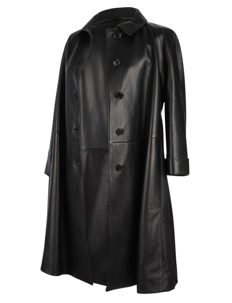 Prada Coat Classic Black Soft Supple Lambskin Leather 8 at 1stDibs