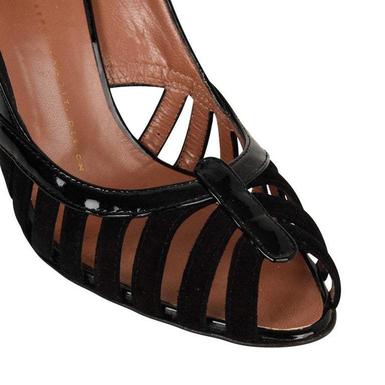 Giuseppe Zanotti Black Suede and Patent Cutout Detail Peep Toe / 9 ...