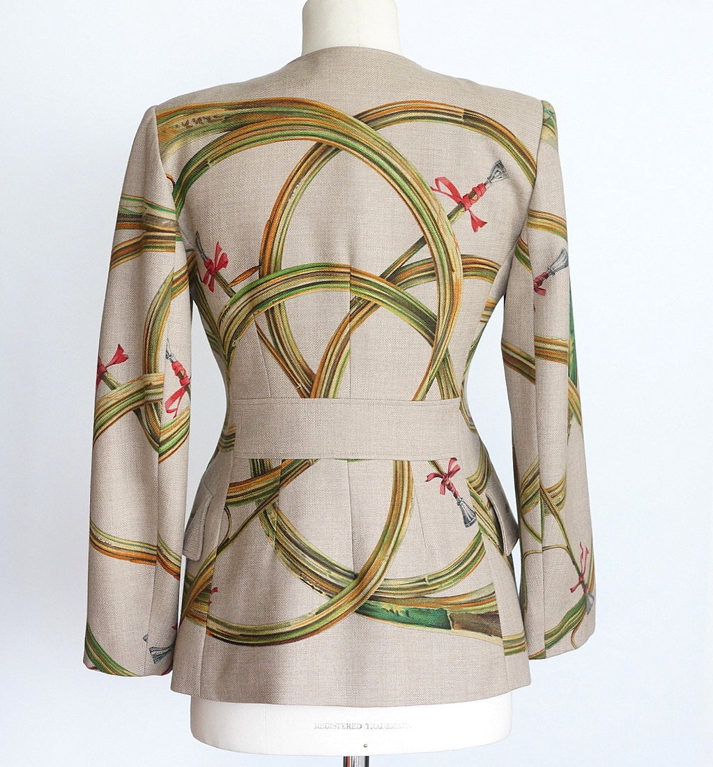 Hermes Jacket Trompes De Chasse Scarf Print Cashmere Wool Vintage 38 / ...
