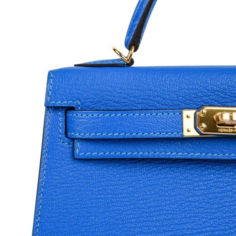 Hermes Kelly Bag 20 Mini Kelly II Blue Hydra Chevre Gold Hardware at ...
