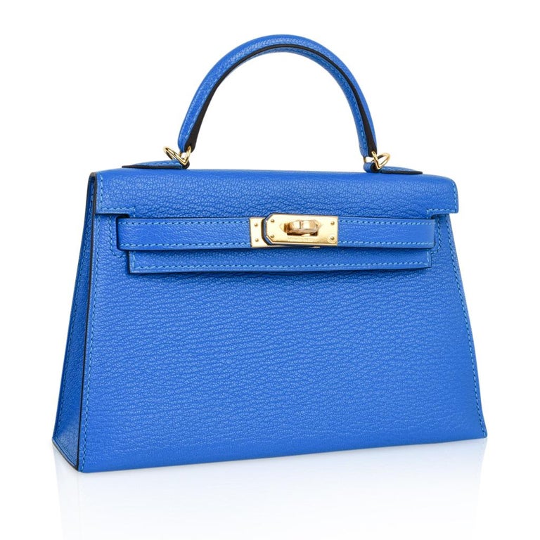 Hermes Kelly Bag 20 Mini Kelly II Blue Hydra Chevre Gold Hardware at ...