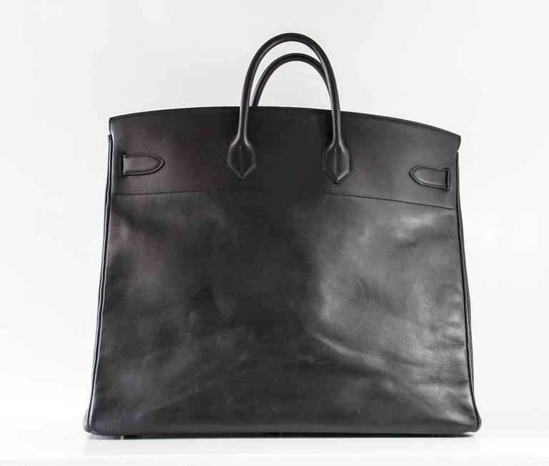 HERMES BIRKIN 50 Bag Hac Black Vache Noir Leather Brass Hardware at ...