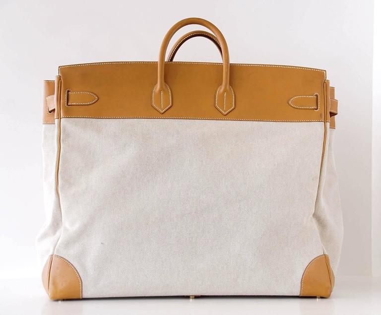 Hermes Birkin 55 Bag Hac Toile Vache Naturelle Brass Hardware at ...