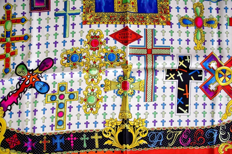 Gianni Versace Atelier Vintage Scarf Silk Rich Cross Motif New at 1stDibs