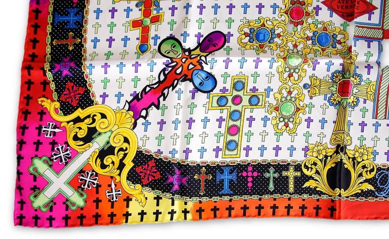 Gianni Versace Atelier Vintage Scarf Silk Rich Cross Motif New at 1stDibs