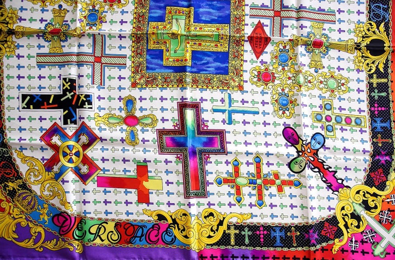 Gianni Versace Atelier Vintage Scarf Silk Rich Cross Motif New at 1stDibs