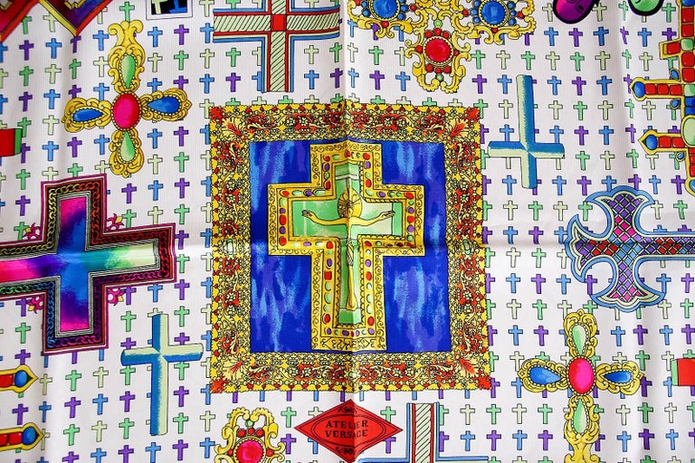 Gianni Versace Atelier Vintage Scarf Silk Rich Cross Motif New at 1stDibs