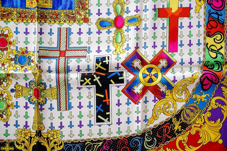 Gianni Versace Atelier Vintage Scarf Silk Rich Cross Motif New at 1stDibs