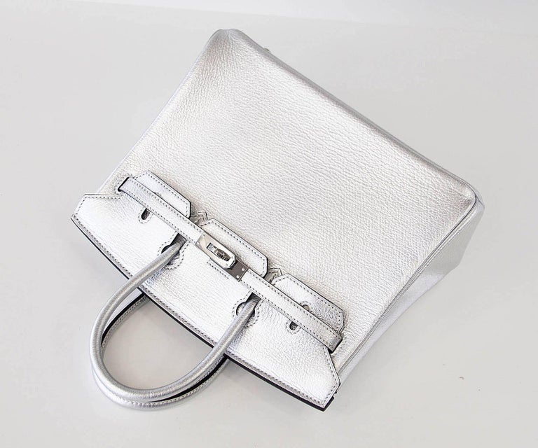 Hermes Birkin 25 Ultra Rare Metallic Silver Chevre Palladium Hardware ...