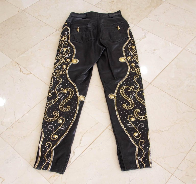 Gianni Versace Pant Iconic Vintage Leather Studded Black at 1stDibs
