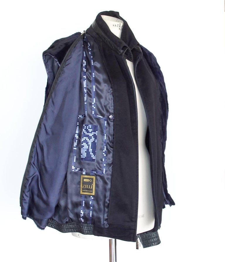 Zilli Men's Cashmere Bomber Jacket Fur Lined Marine Navy 58 at 1stDibs ...
