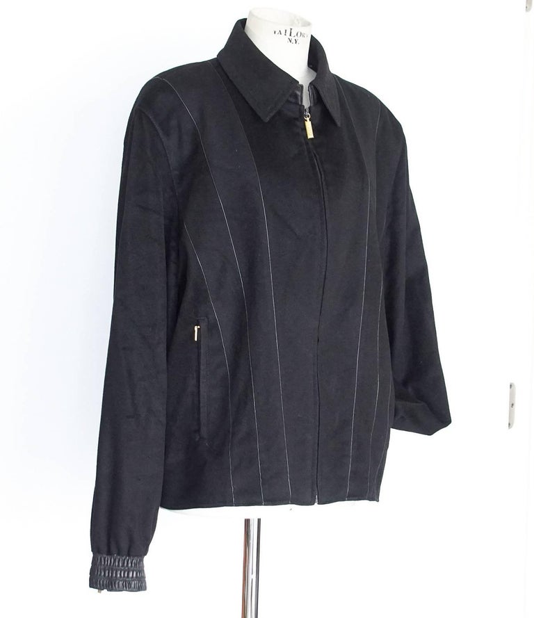 Zilli Men's Cashmere Black Jacket Leather Details Bomber 56 at 1stDibs ...