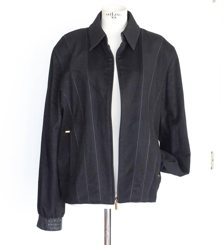 Zilli Men's Cashmere Black Jacket Leather Details Bomber 56 at 1stDibs ...