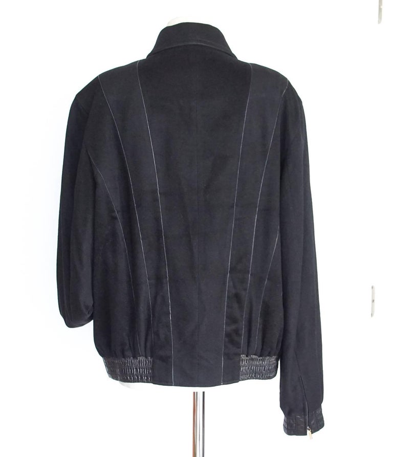 Zilli Men's Cashmere Black Jacket Leather Details Bomber 56 at 1stDibs ...