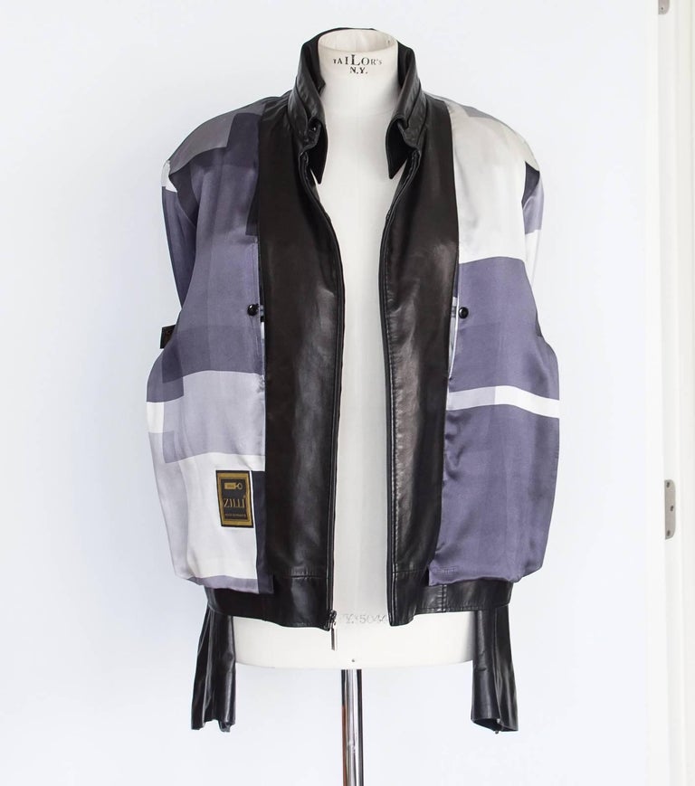 Zilli Men's Leather Jacket Black Weightless Lambskin Silk Lining 56 at ...