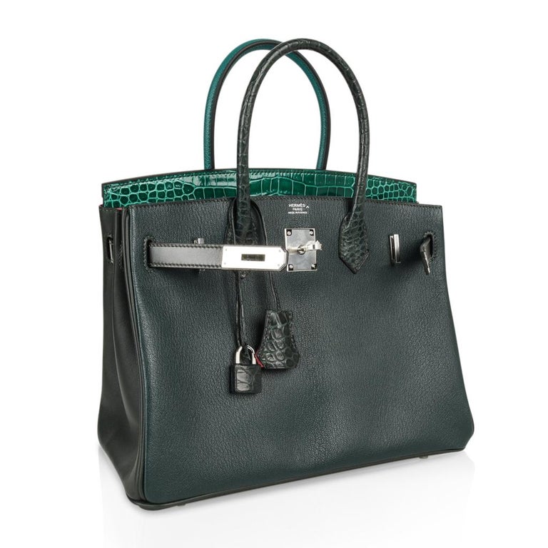 Hermes Birkin 30 Bag Limited Edition Camouflage Emerald Green Crocodile ...