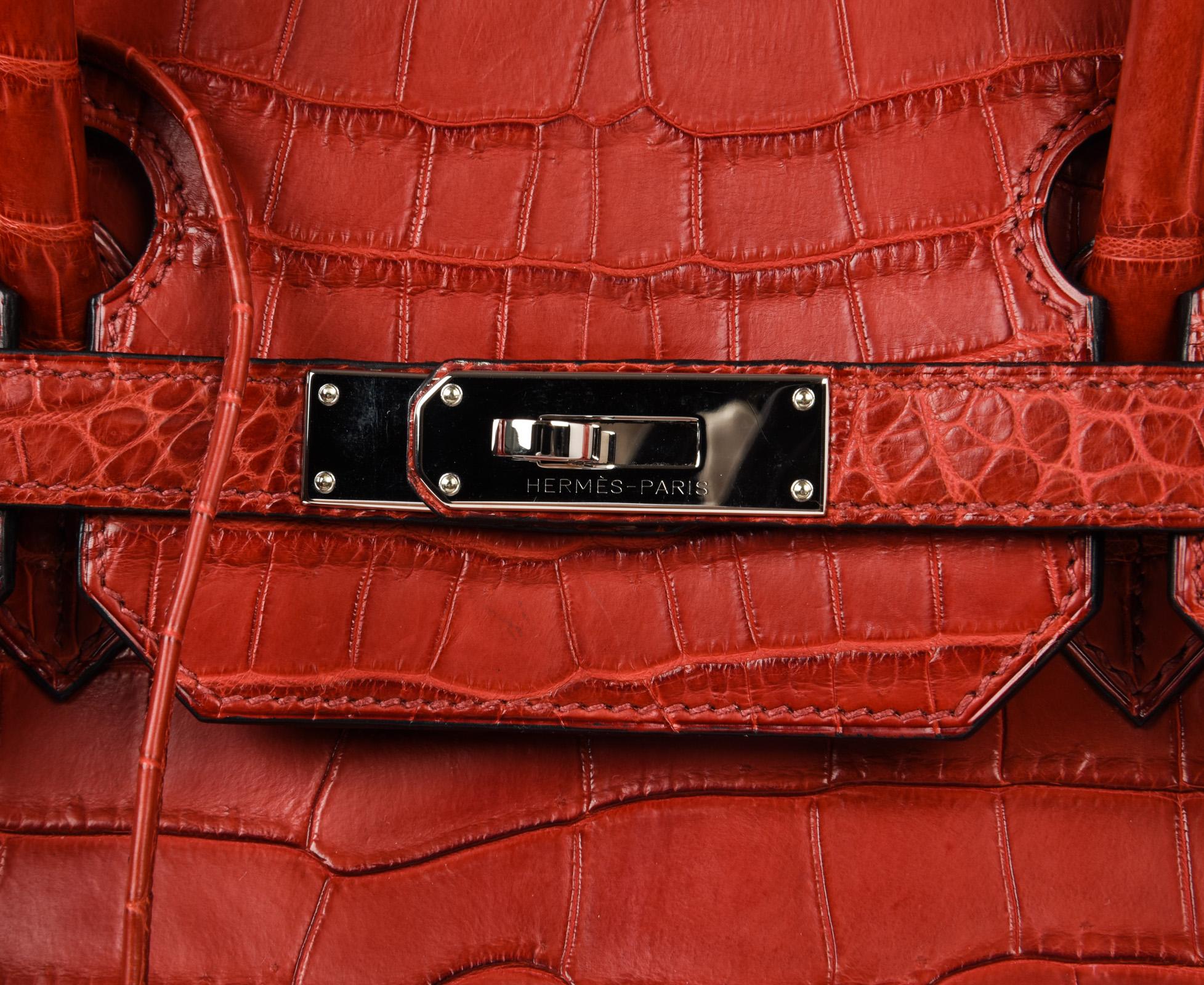 Hermes Birkin 40 Bag Rouge Red Matte Porosus Crocodile Palladium For ...