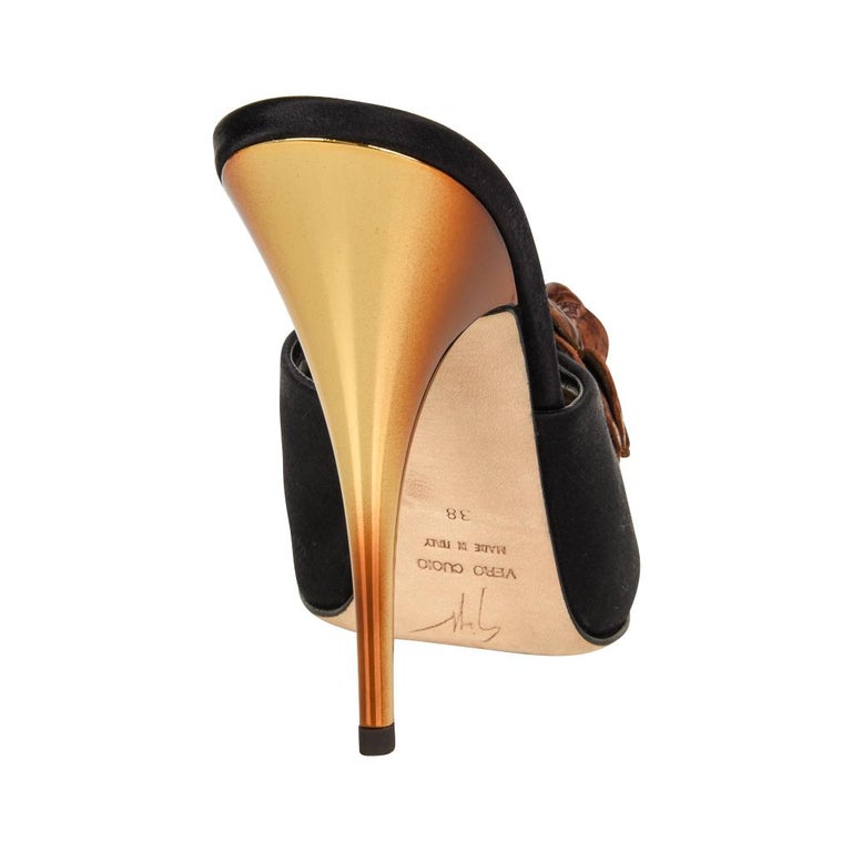 Giuseppe Zanotti Shoe Satin Mule Faux Croc Flower Ombre Gold Heel 38 / ...