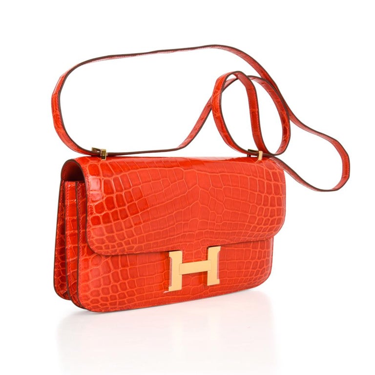 Hermes Constance Elan Bag Geranium Crocodile Gold Hardware at 1stDibs ...
