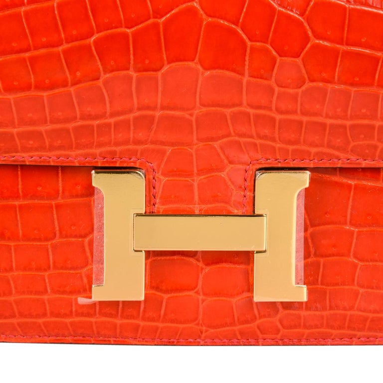 Hermes Constance Elan Bag Geranium Crocodile Gold Hardware at 1stDibs ...