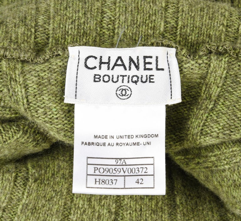 Chanel 97A Sweater Top Turtleneck Cashmere Divine Heathered Green 42 / ...