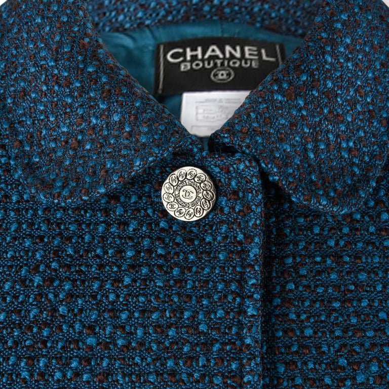 Chanel 97A Blue and Brown Chic Wearable 40 / 6 New Car Coat at 1stDibs