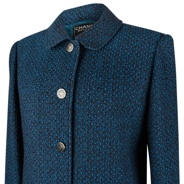 Chanel 97A Blue and Brown Chic Wearable 40 / 6 New Car Coat at 1stDibs