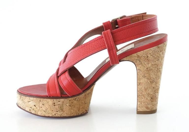 Lanvin Shoe Cork Platform Rich Red Leather 37 / 7 For Sale at 1stdibs