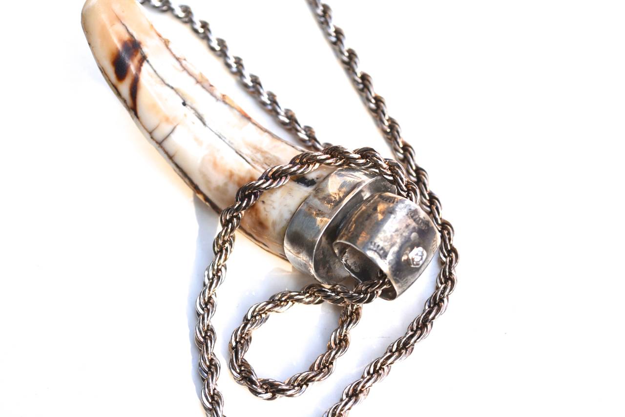 Wild Boar Tooth and Diamond Necklace at 1stDibs | wild boar tooth necklace