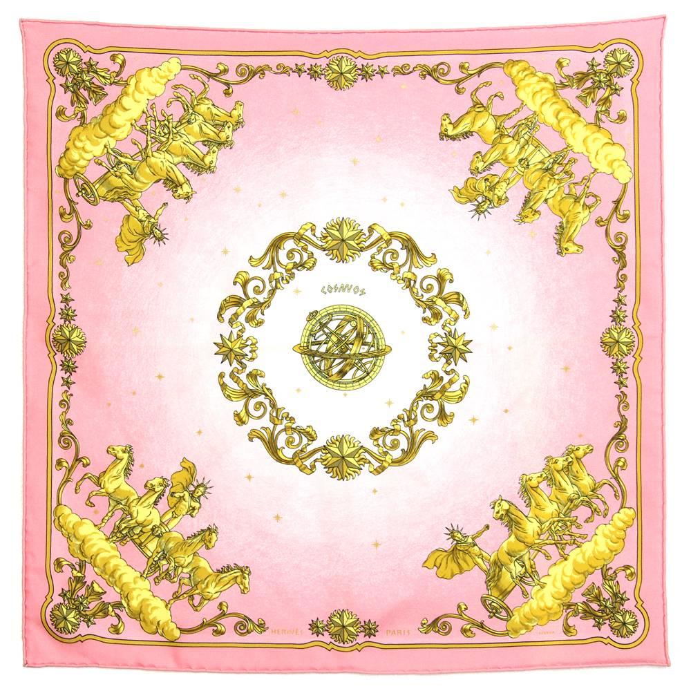 2000s Hermès Pink and Gold "Cosmos" Scarf at 1stDibs