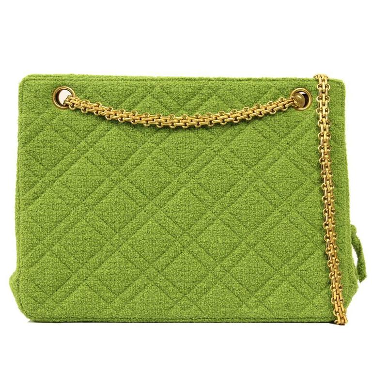 1990's Chanel Acid Green Wool Bouclé Shoulderbag at 1stDibs