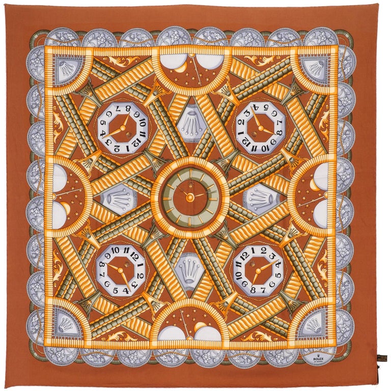 1990s Rolex clocks Printed Silk scarf at 1stDibs
