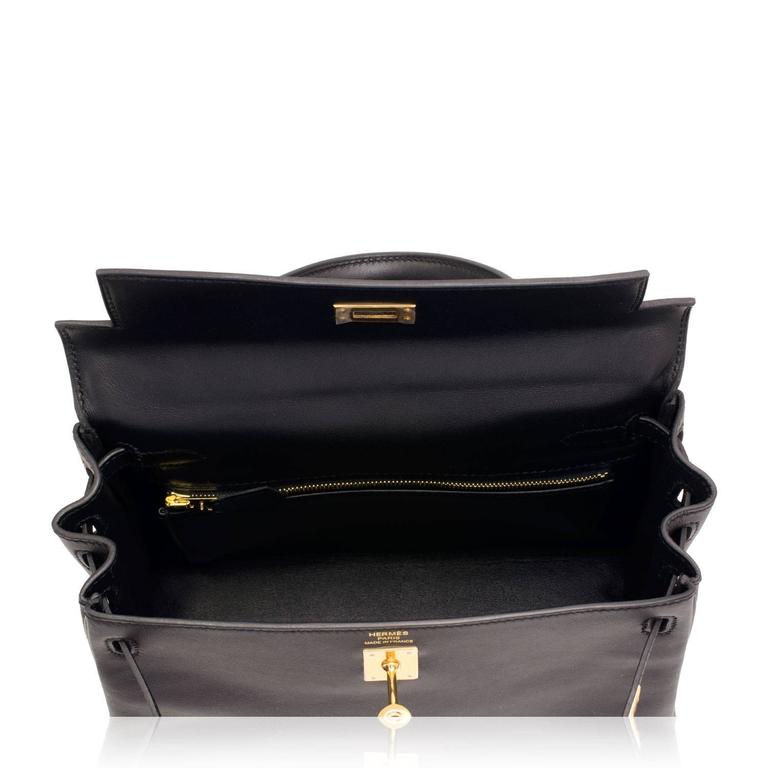 Hermes Kelly bag II Retourne 25 Swift Leather 89 Black Color Gold ...